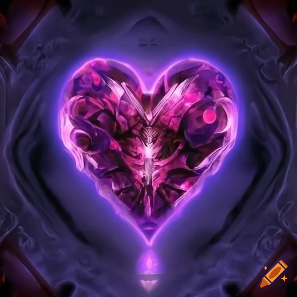 Illuminated love heart on dark background in yu-gi-oh style on Craiyon