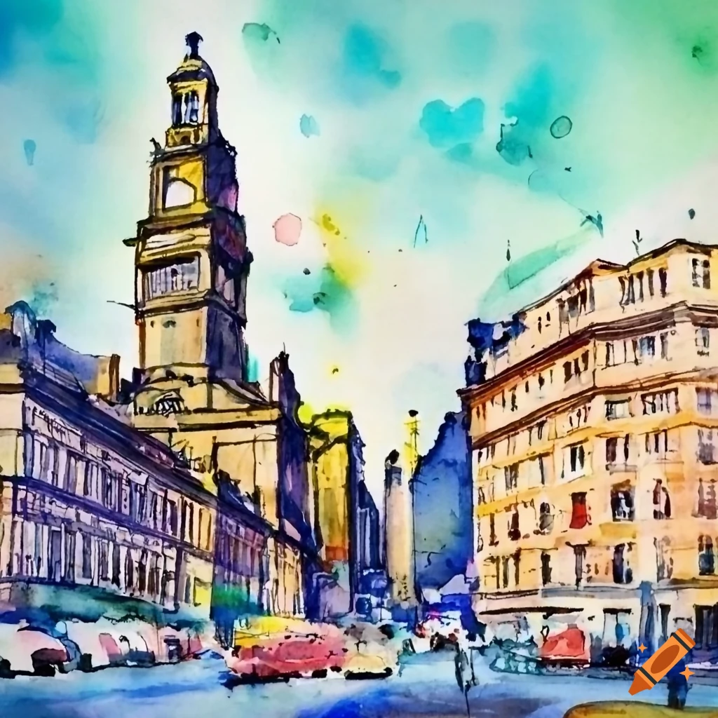 Cityscape of george square, glasgow, scotland in watercolor on Craiyon
