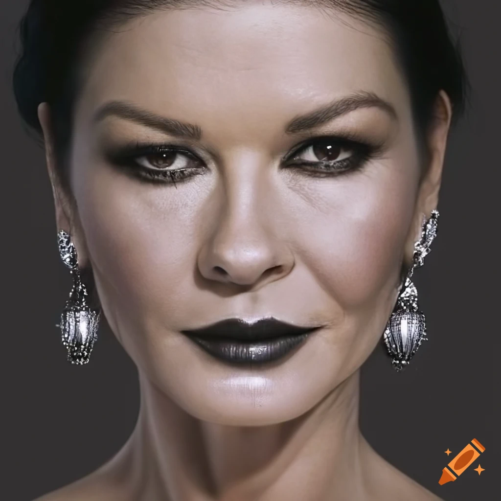 Portrait of catherine zeta jones with distinctive facial features and ...