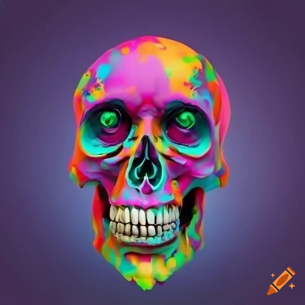 Stylized 3d art of vibrant skulls with creative accessories on Craiyon