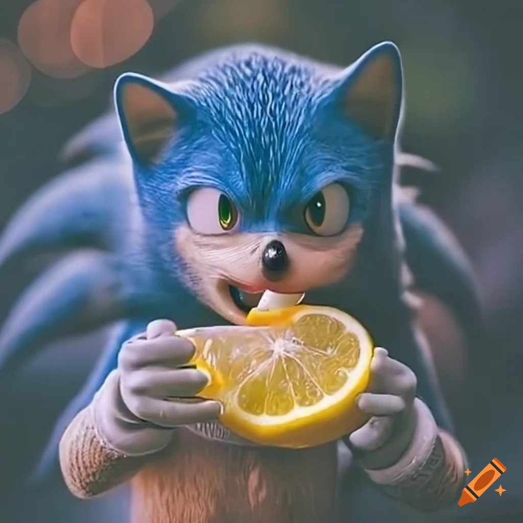 Sonic the hedgehog eating a lemon on Craiyon