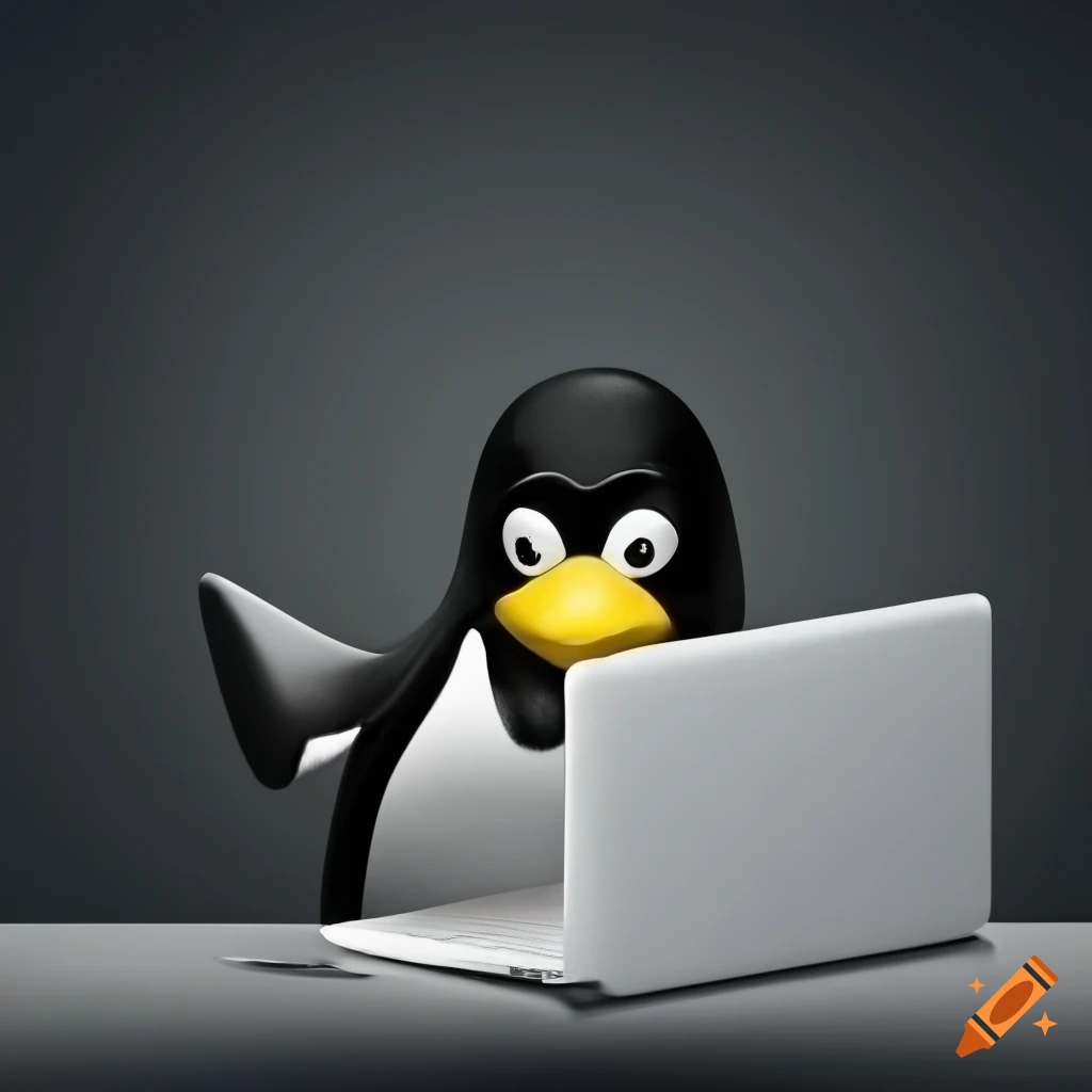Linux tux penguin at a desk with a laptop on Craiyon