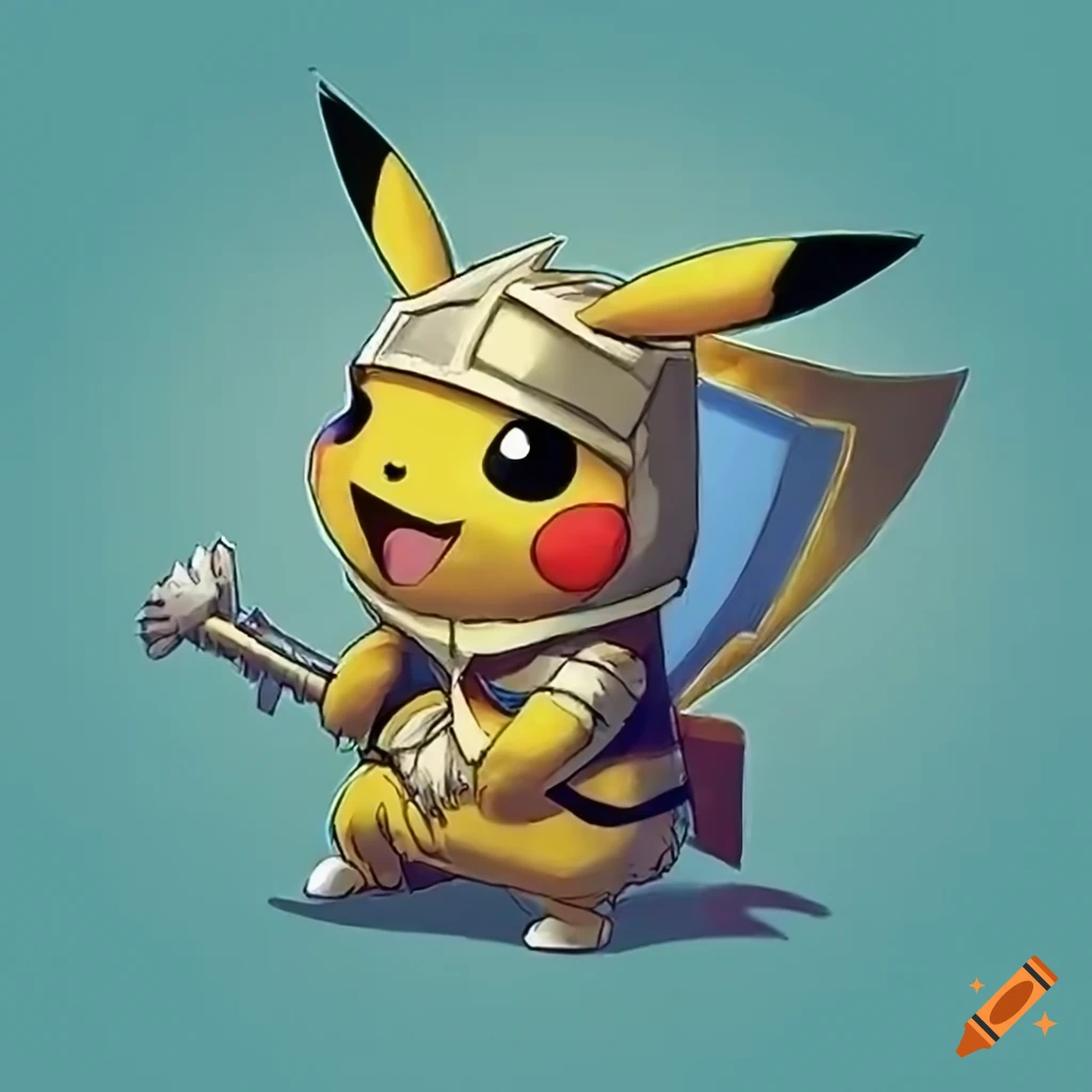 Pikachu as a knight from a video game on Craiyon