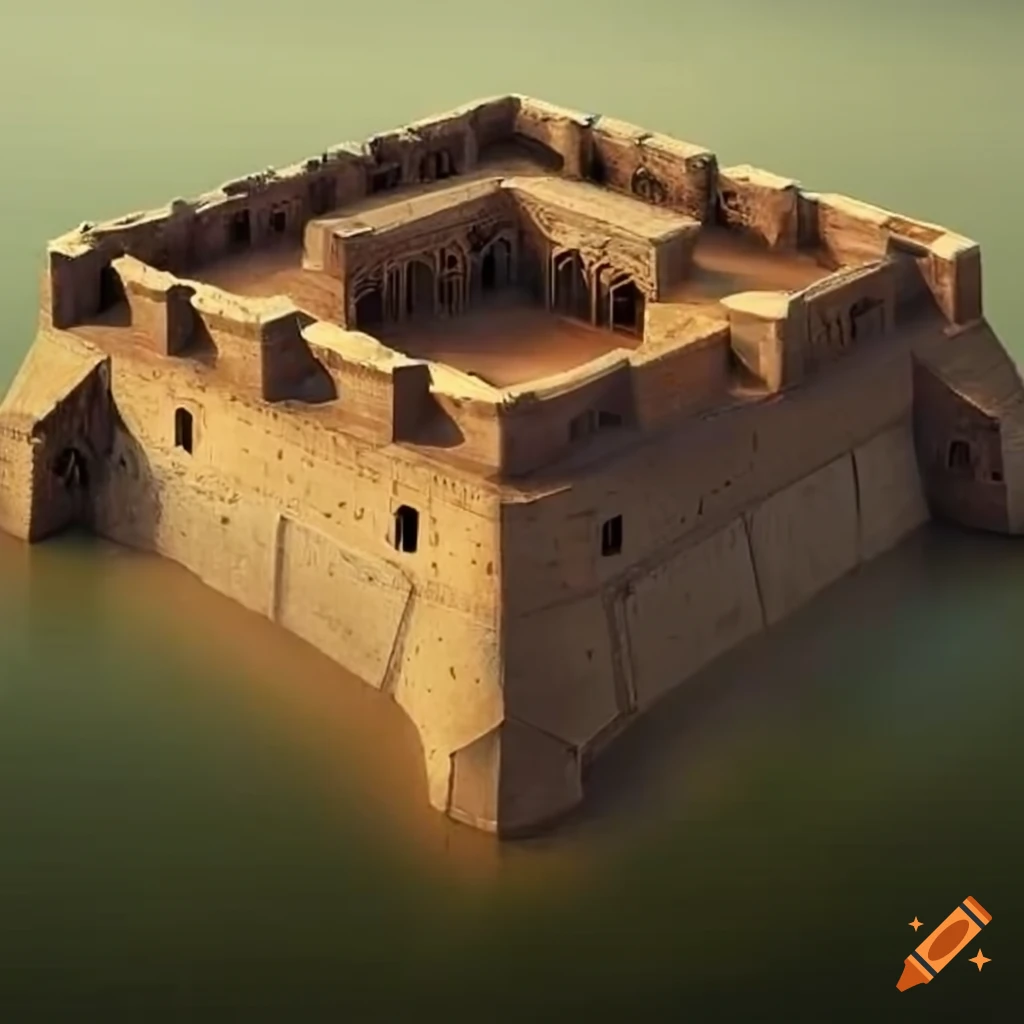 Rectangle-shaped fort with 4 octagonal bastions on Craiyon