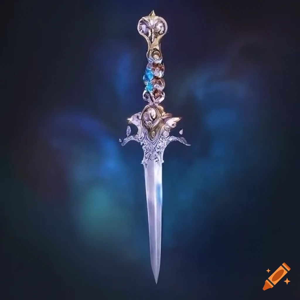 Magical ornate crystal dagger with stars inside the blade and silver ...
