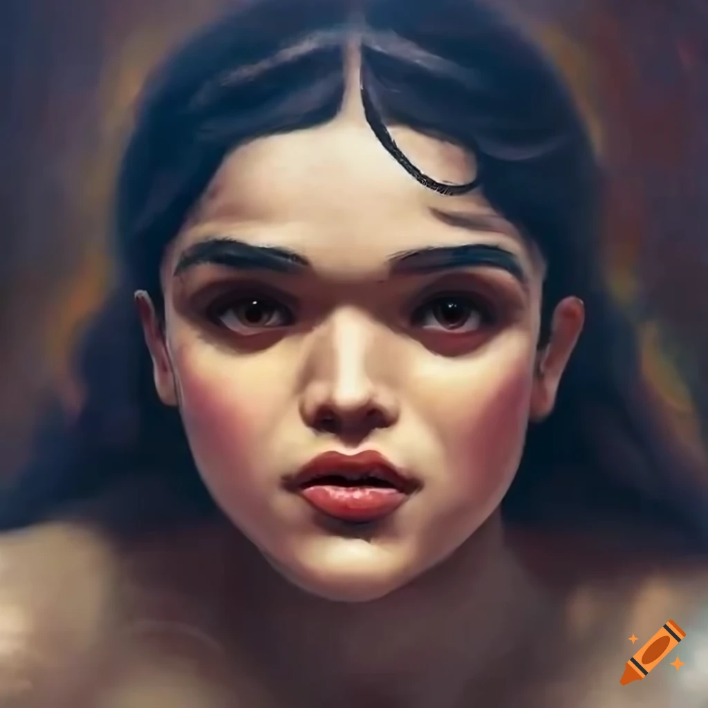 Highly detailed portrait of rachel zegler as snow white in dynamic frank frazetta style on Craiyon