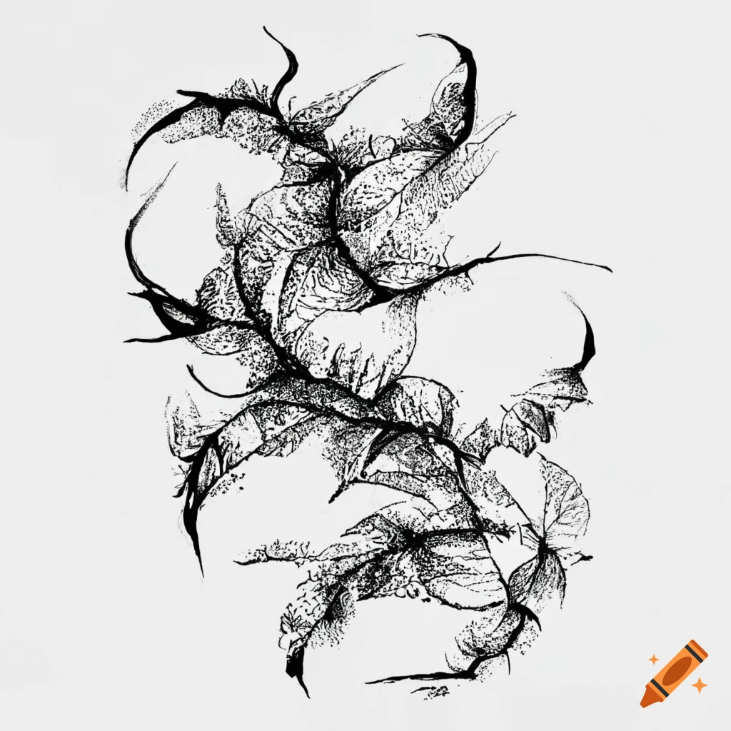 Black and white sketch of simple vine with leaves on Craiyon