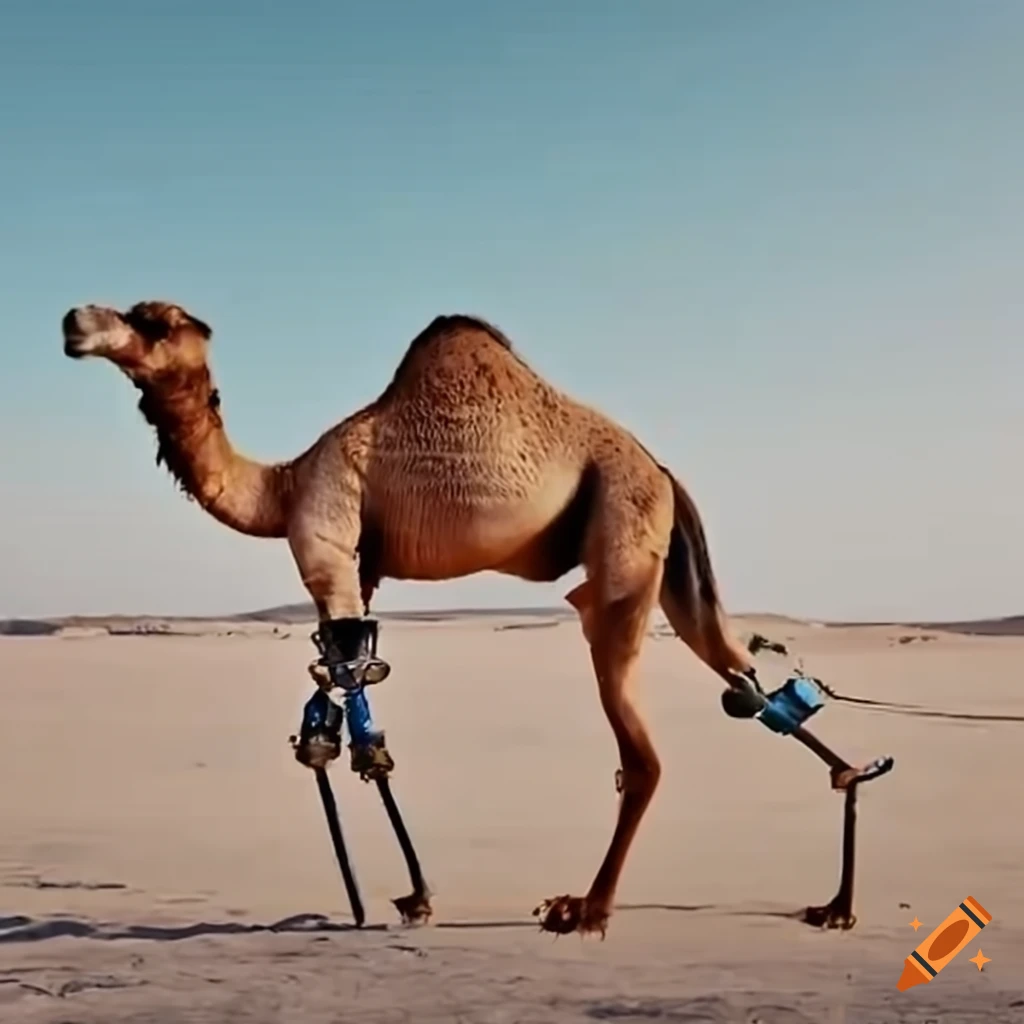 Camel with a prosthetic leg in somalia on Craiyon