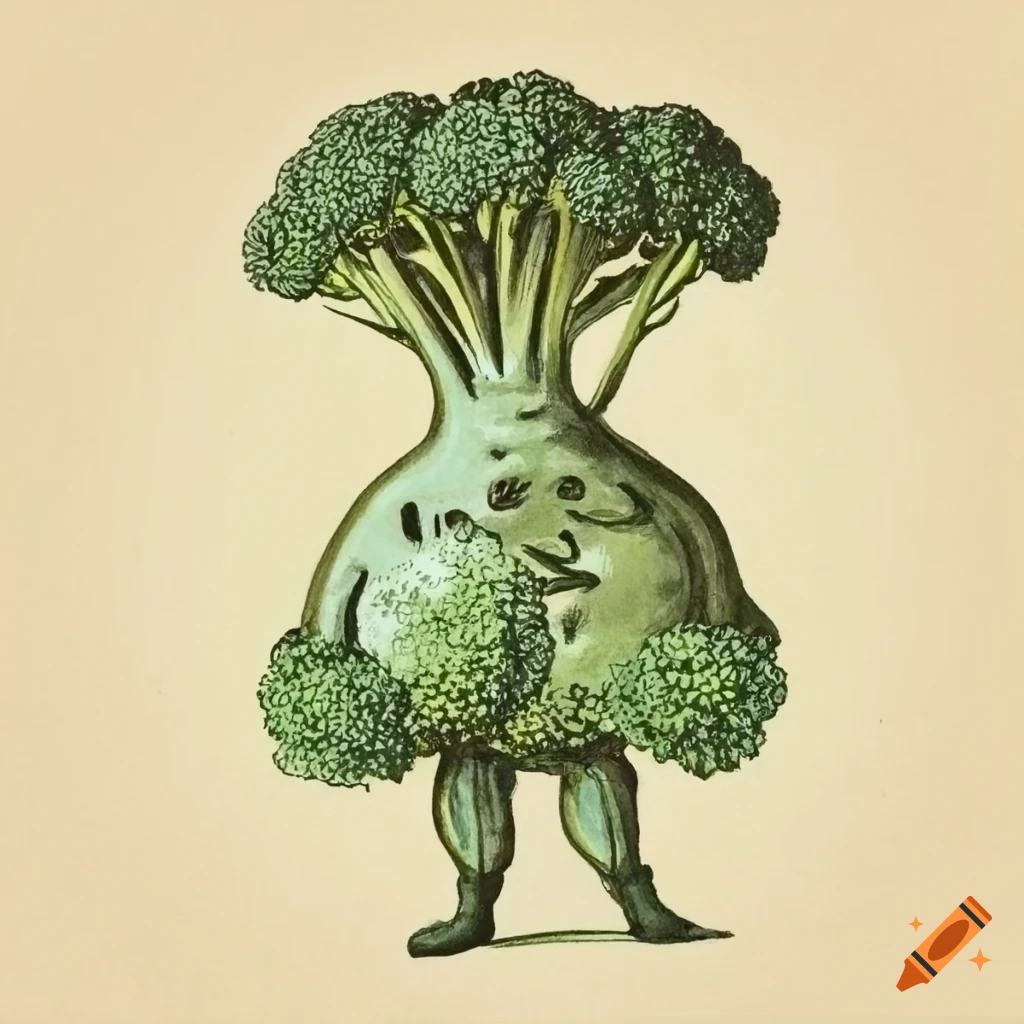 Vintage botanical sketch of a broccoli man on Craiyon