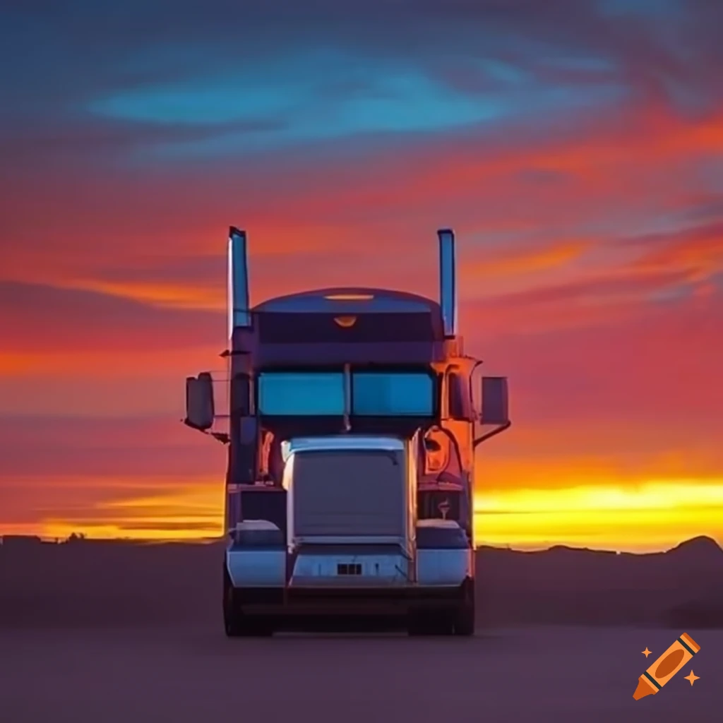 Big rig truck at sunset on Craiyon