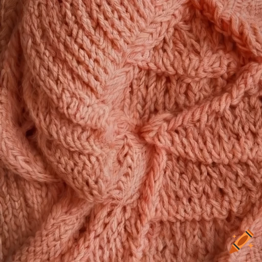 Knitted flat piece in peach and turquoise tones on Craiyon