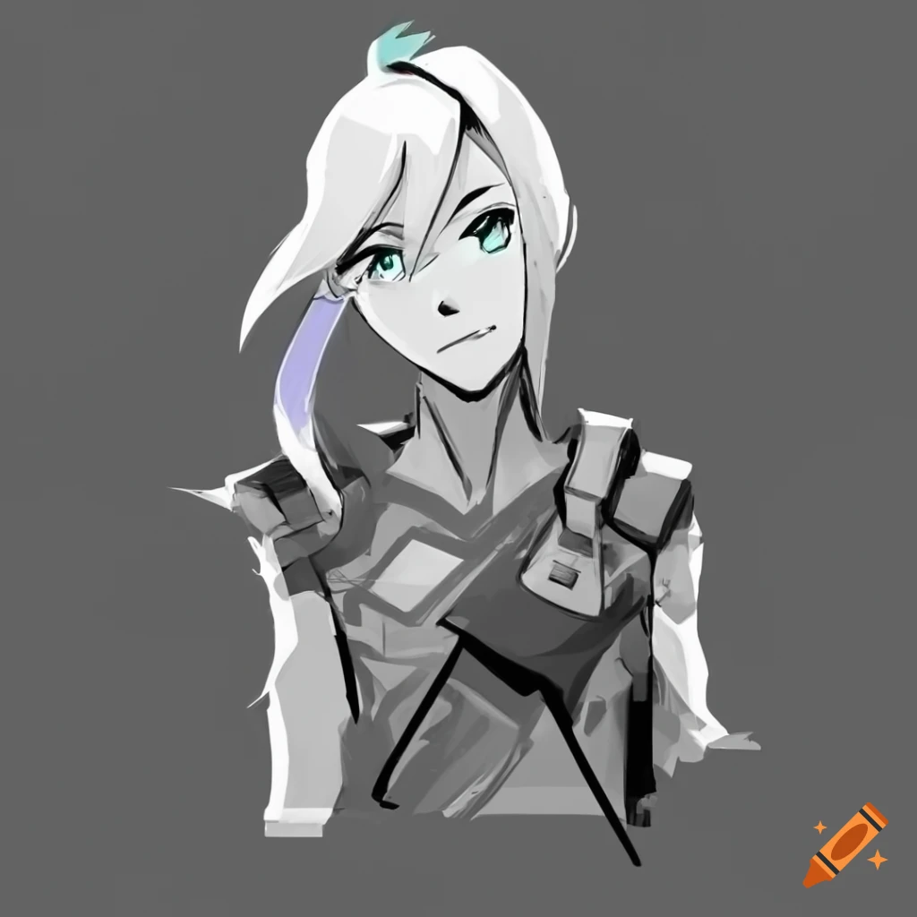 Jett from valorant sketched in black and white with pencil on Craiyon