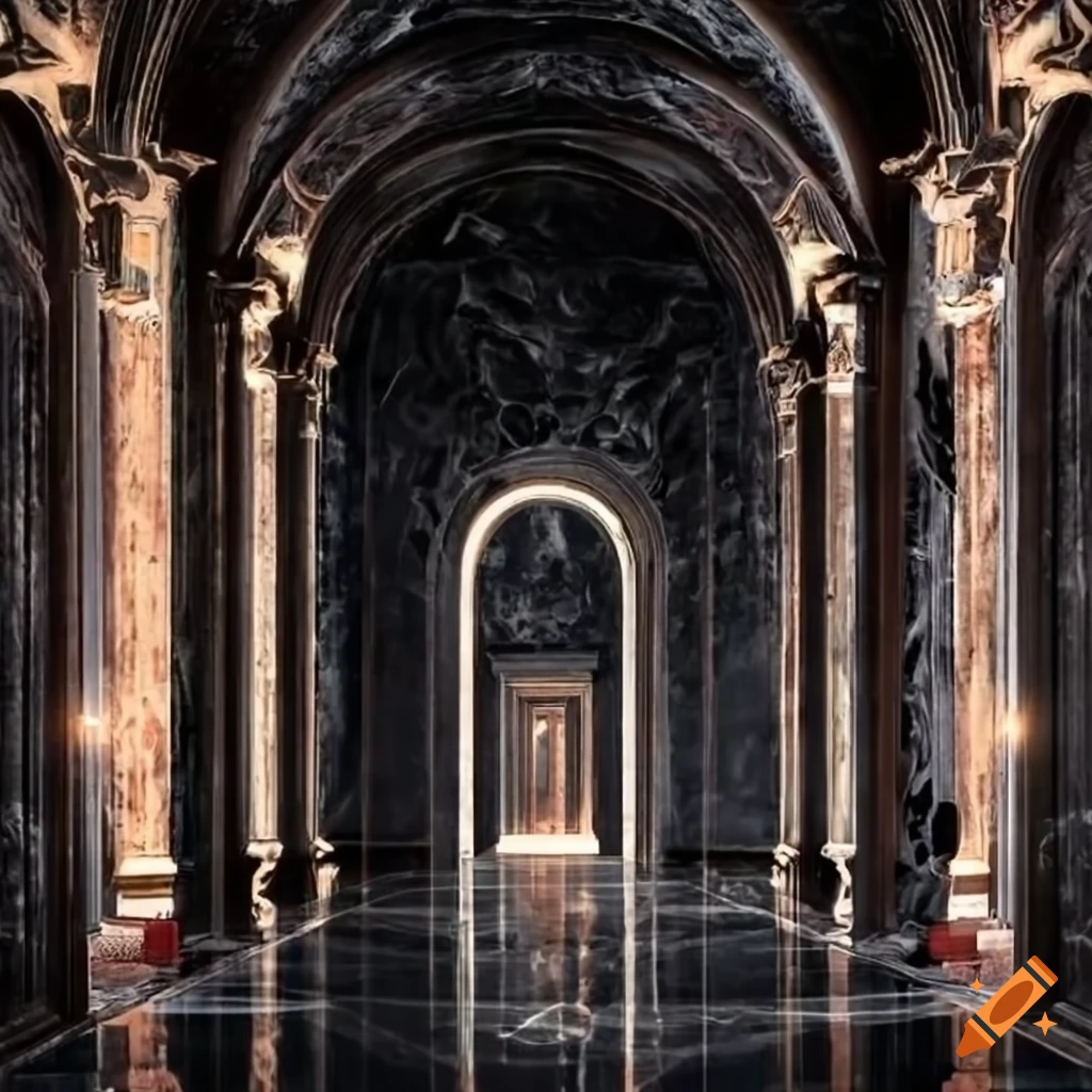 Dark marble large hall on Craiyon