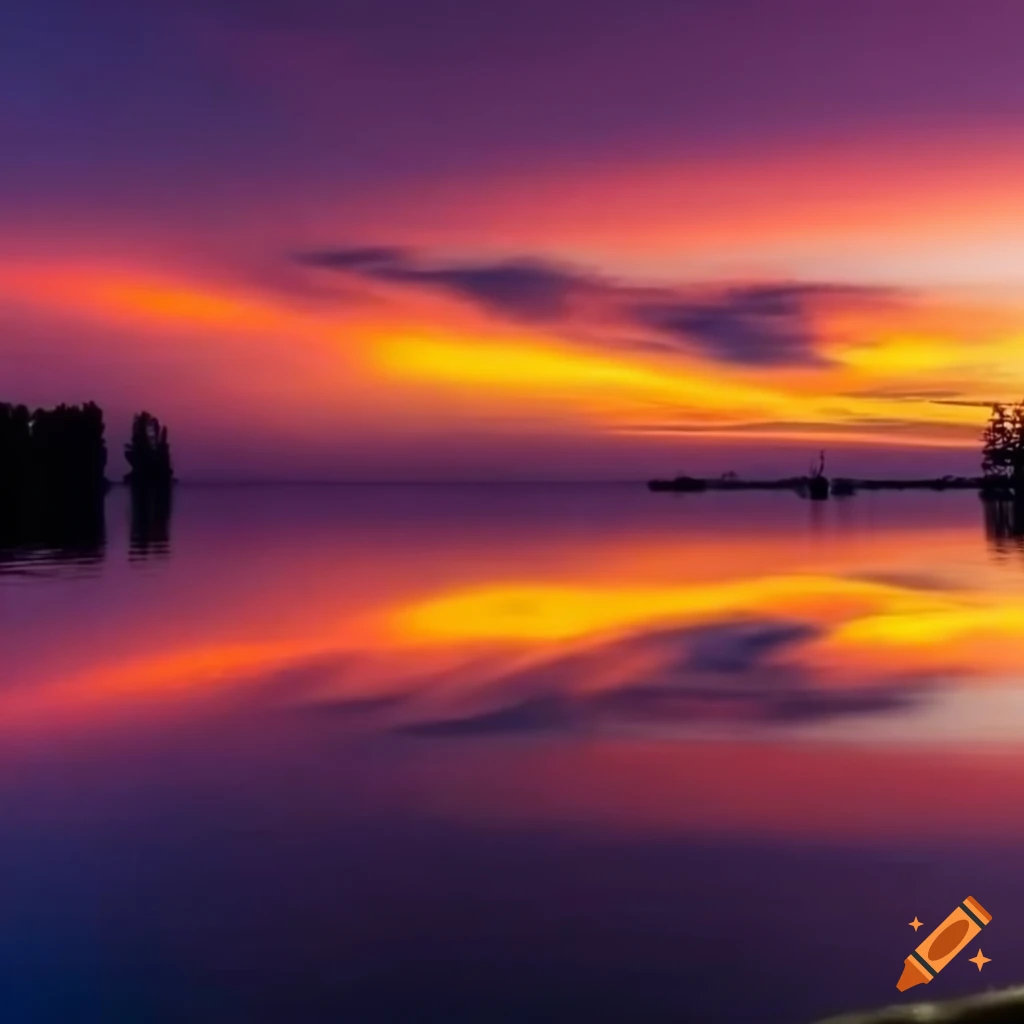 Vivid sunset with reflection in the water on Craiyon