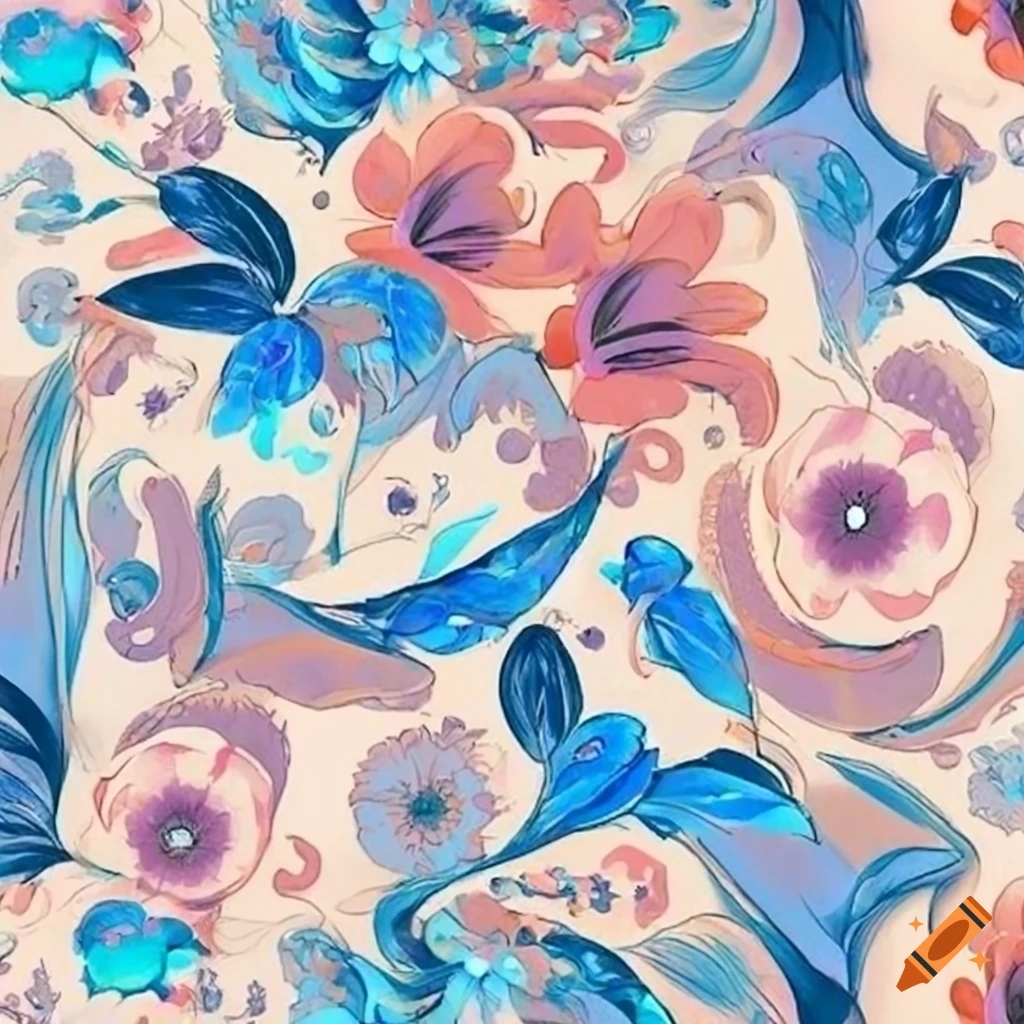 Blue and beige floral pattern on Craiyon