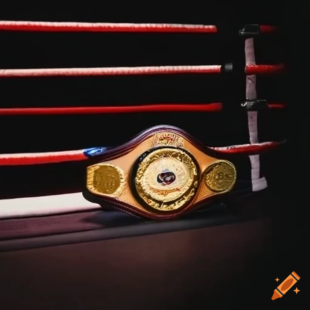World champion boxing belt with led lights on a stand on Craiyon