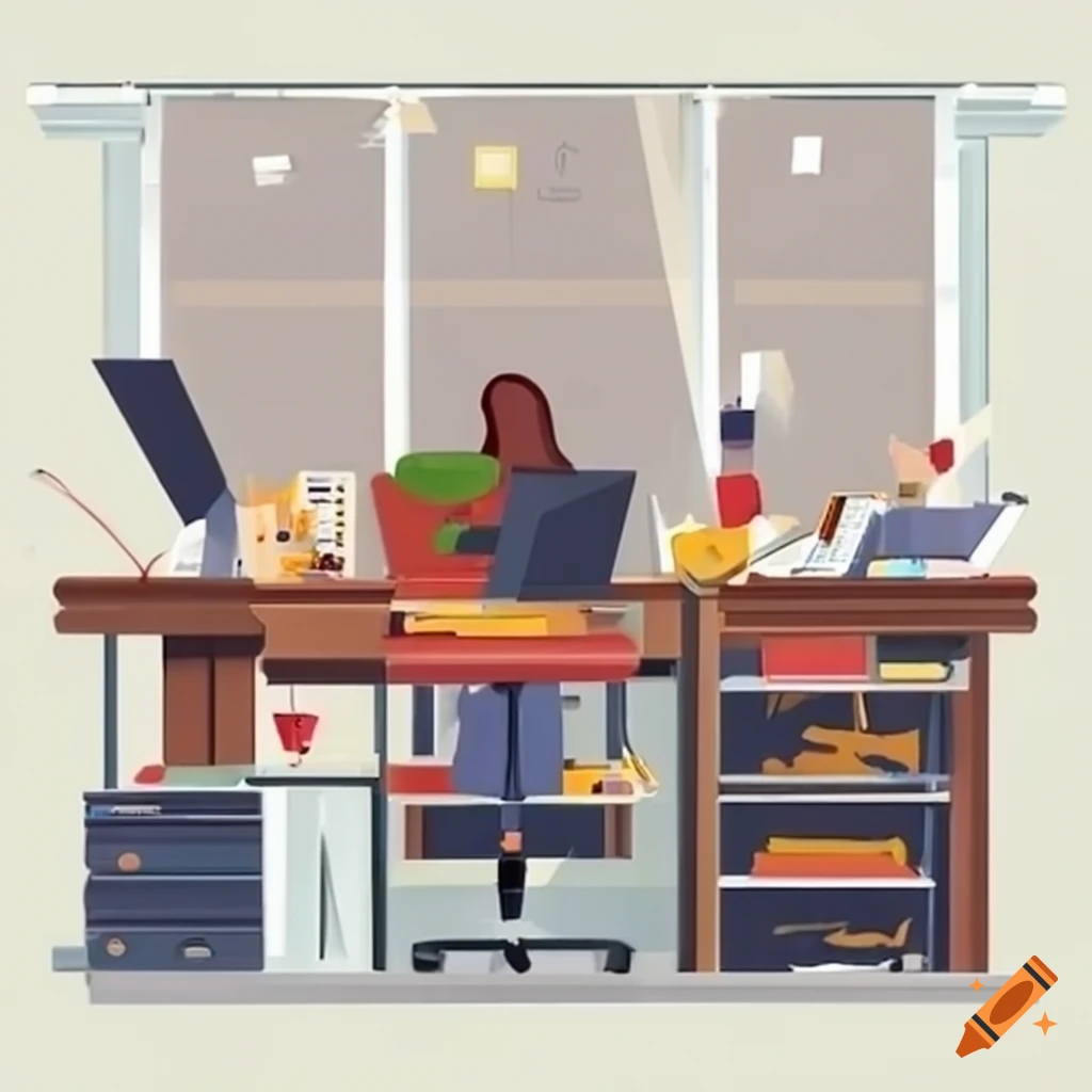 Messy workstation with a relaxed employee working on Craiyon