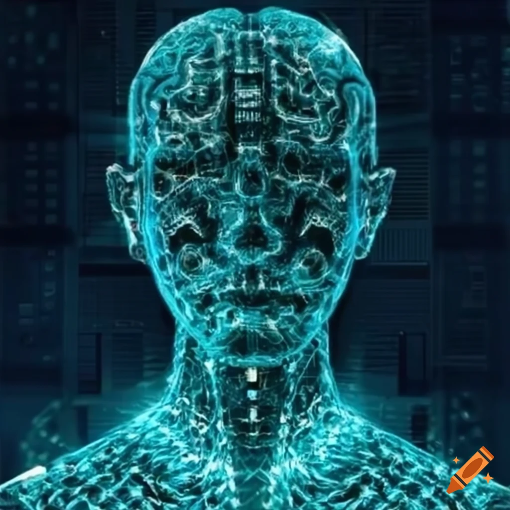 Cybernetic enhanced brains connected to computers with wires on Craiyon