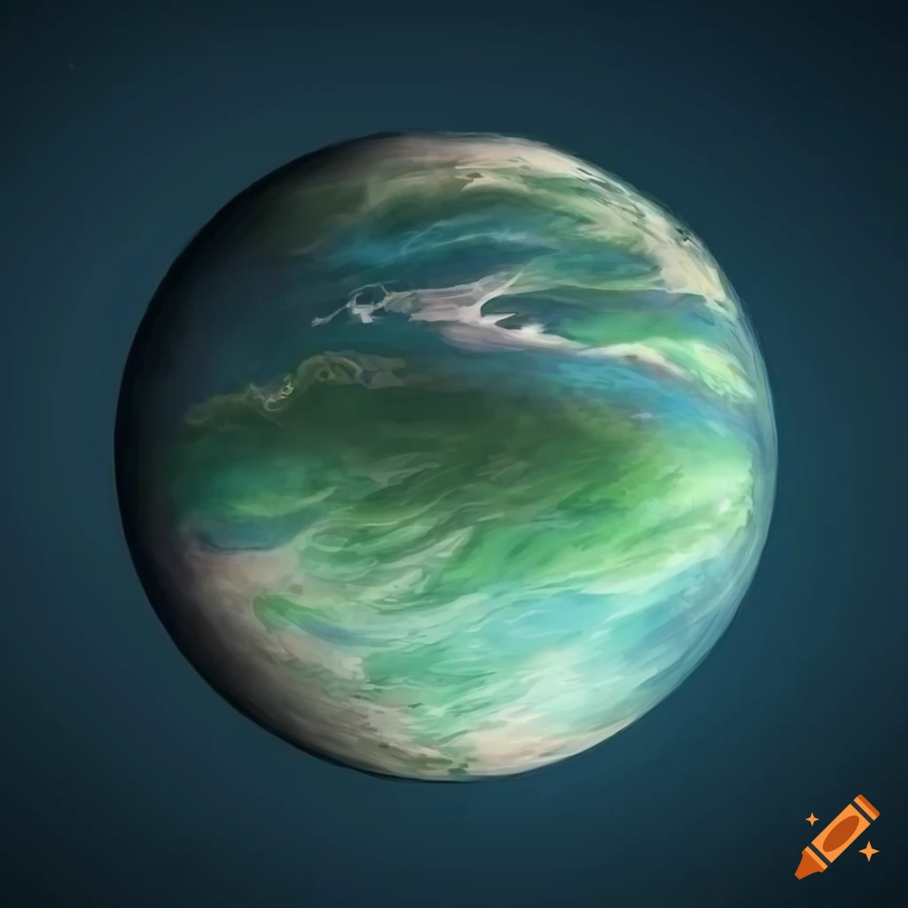 Grassy planet with a large ocean across the equator in a sci-fi realism ...