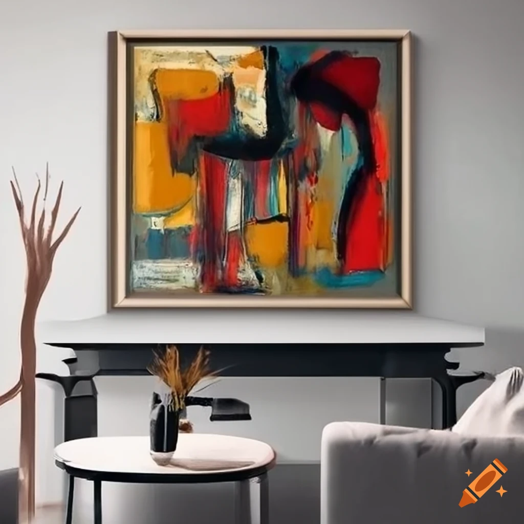 Framed abstract expressionism art in a modern interior on Craiyon