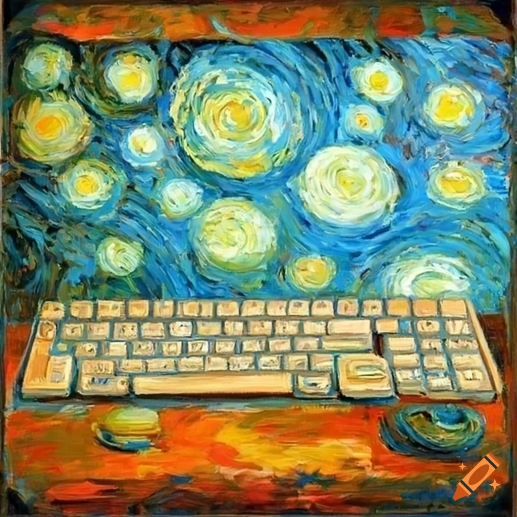 Computer keyboard in a painting inspired by Claude Monet or Van Gogh on ...