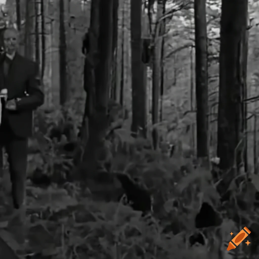 Trail cam footage of a person in a forest on Craiyon