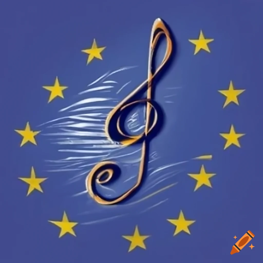 Musical notes on the european union flag on Craiyon