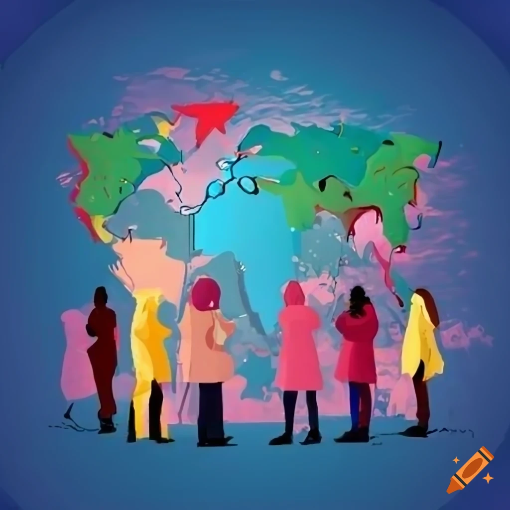 Political illustration promoting unity and diversity with positive ...