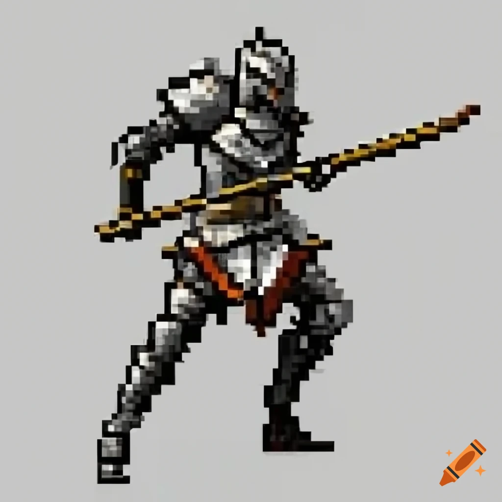 Armored warrior sprite with sword on transparent background on Craiyon