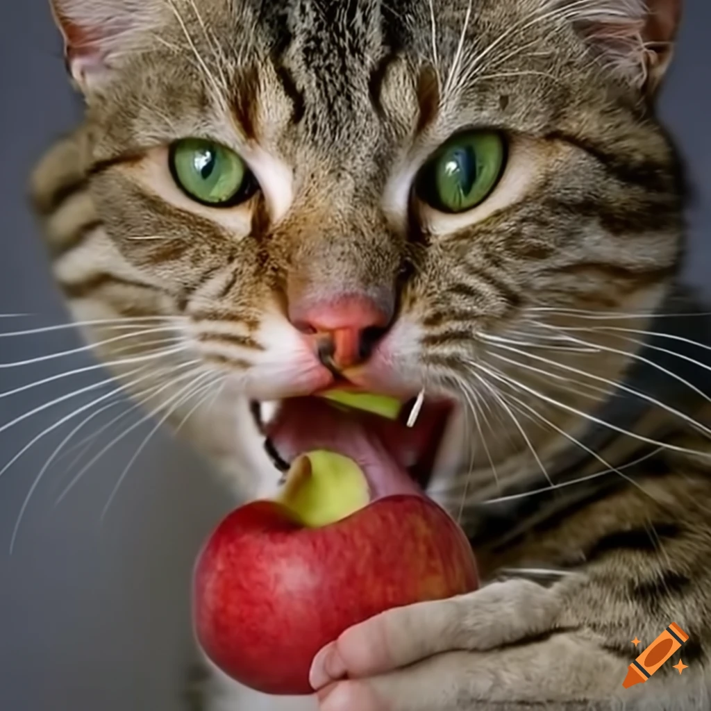 Cat eating an apple on Craiyon