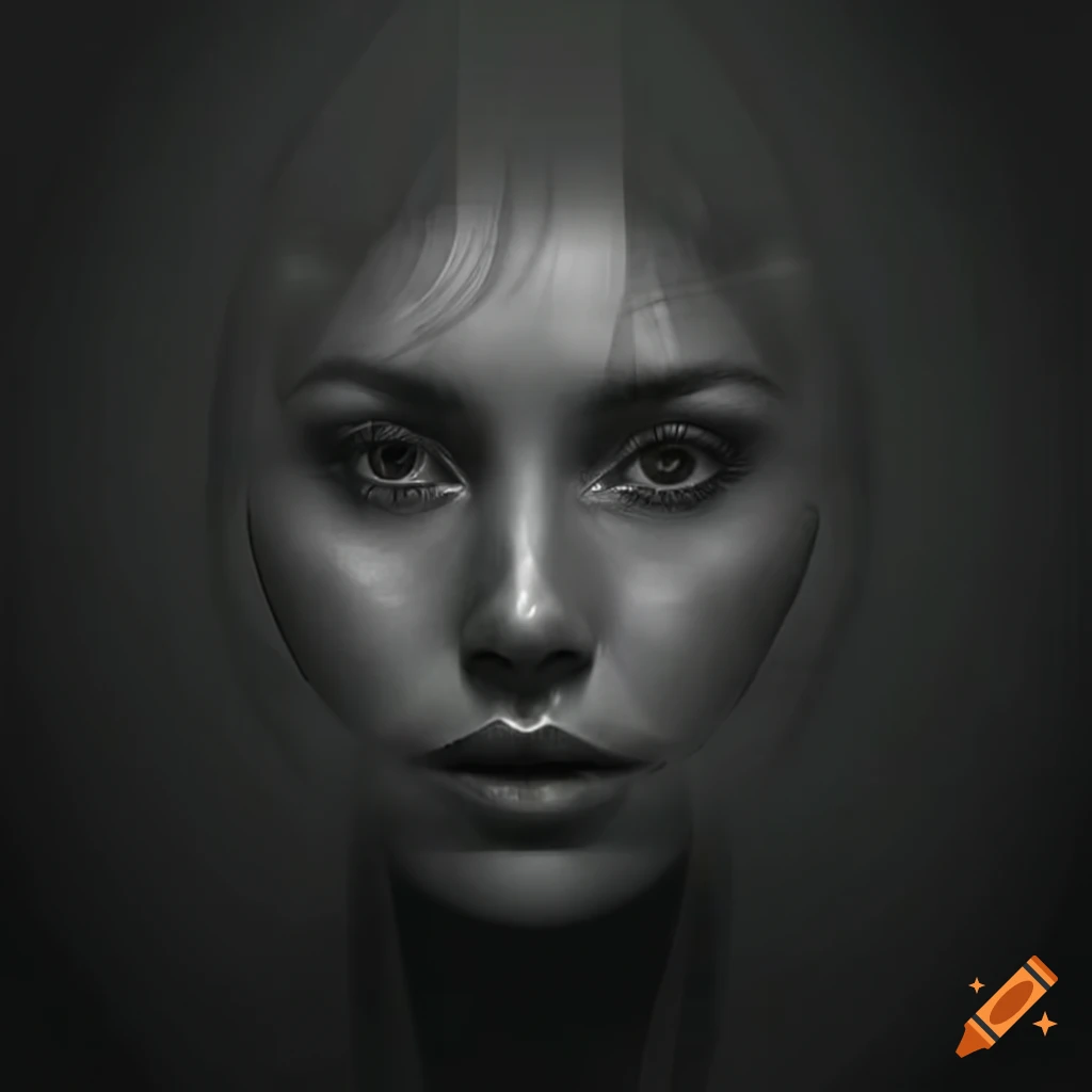 Impossible geometric artwork featuring a woman's face in a mirror with infinite reflections on ...