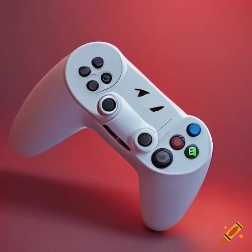 White generic gameplay controller with red light background on Craiyon