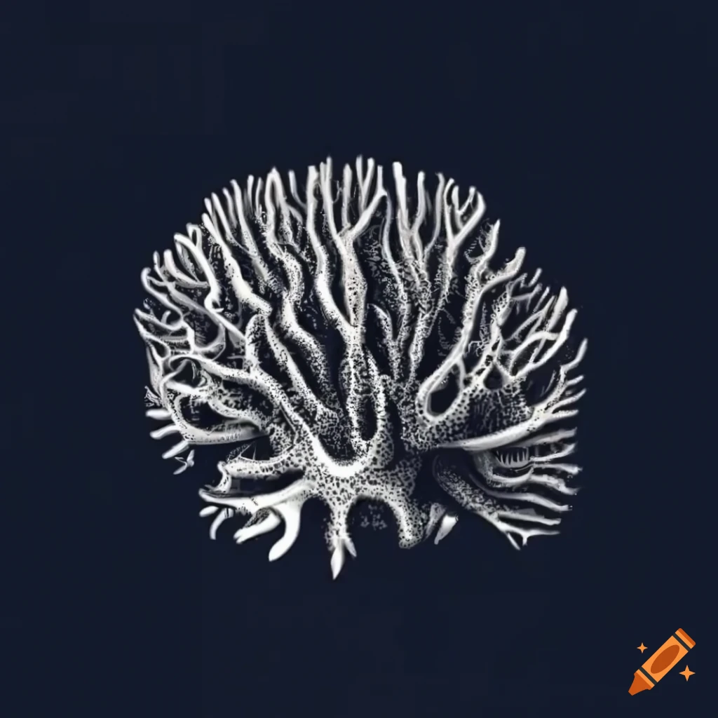 Detailed black and white coral reef outlines in 2D vector art on Craiyon