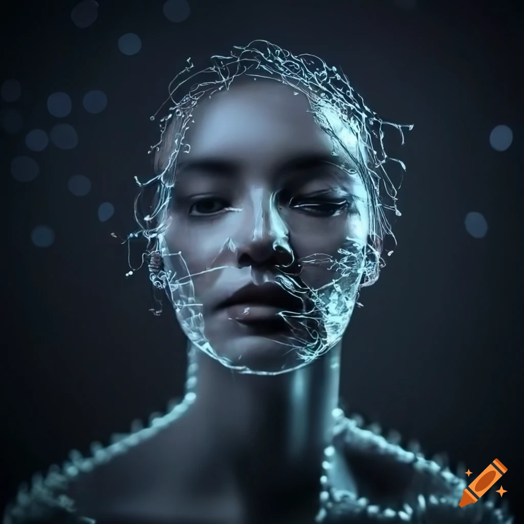 Intriguing 3d wire-frame portrait on dark background on Craiyon