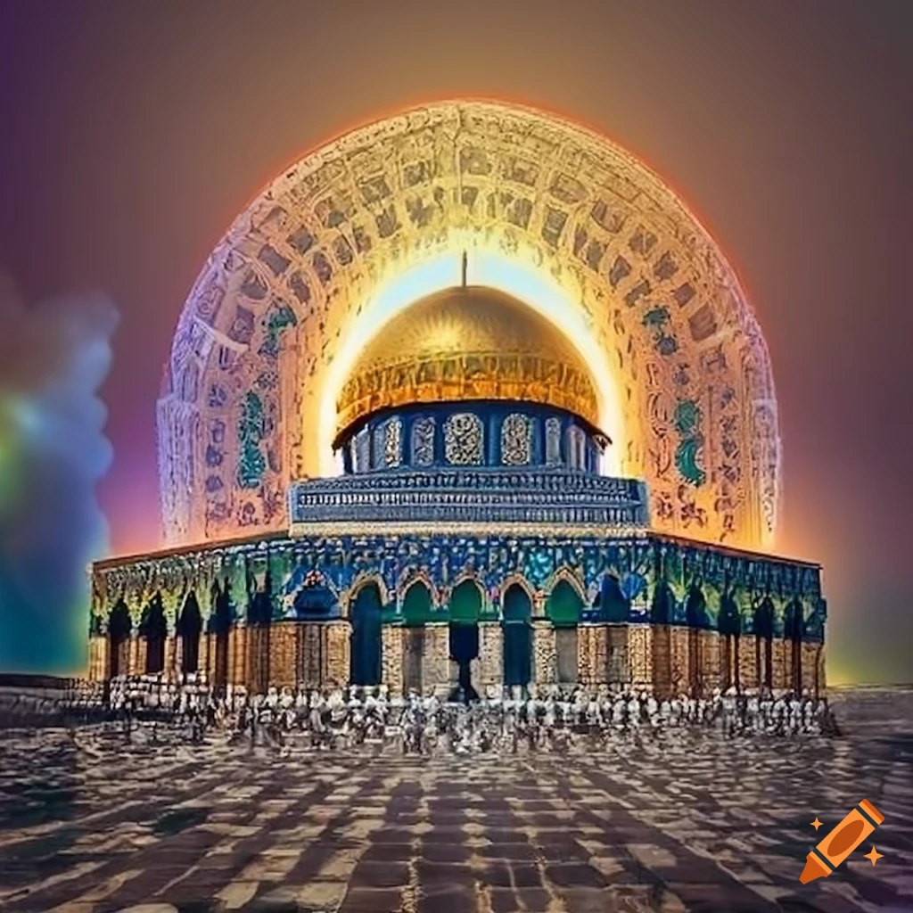 Golden New Jerusalem descending on clouds with jasper walls and pearly ...