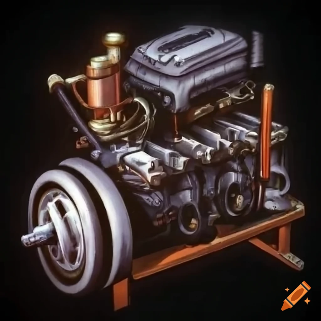 Ford model t motor on an engine stand on Craiyon