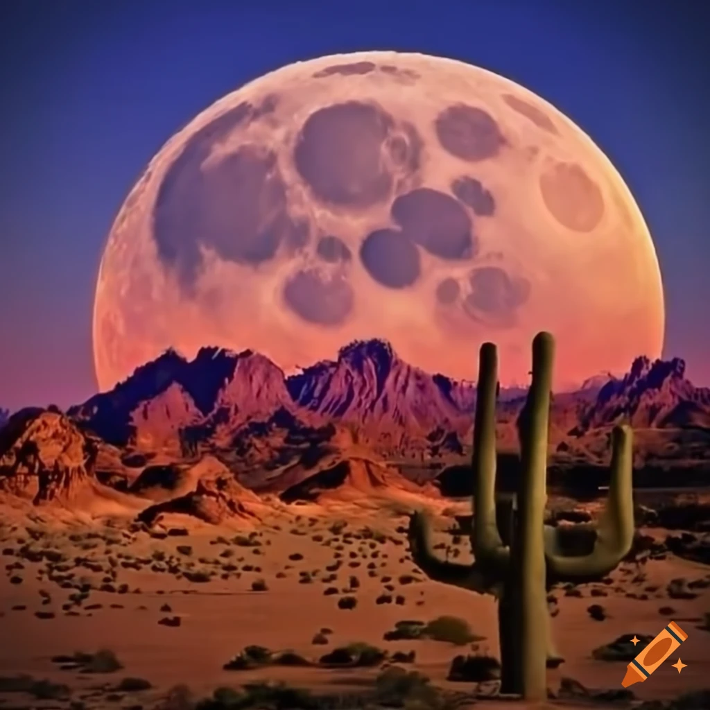 Arizona desert landscape with rising moon on Craiyon