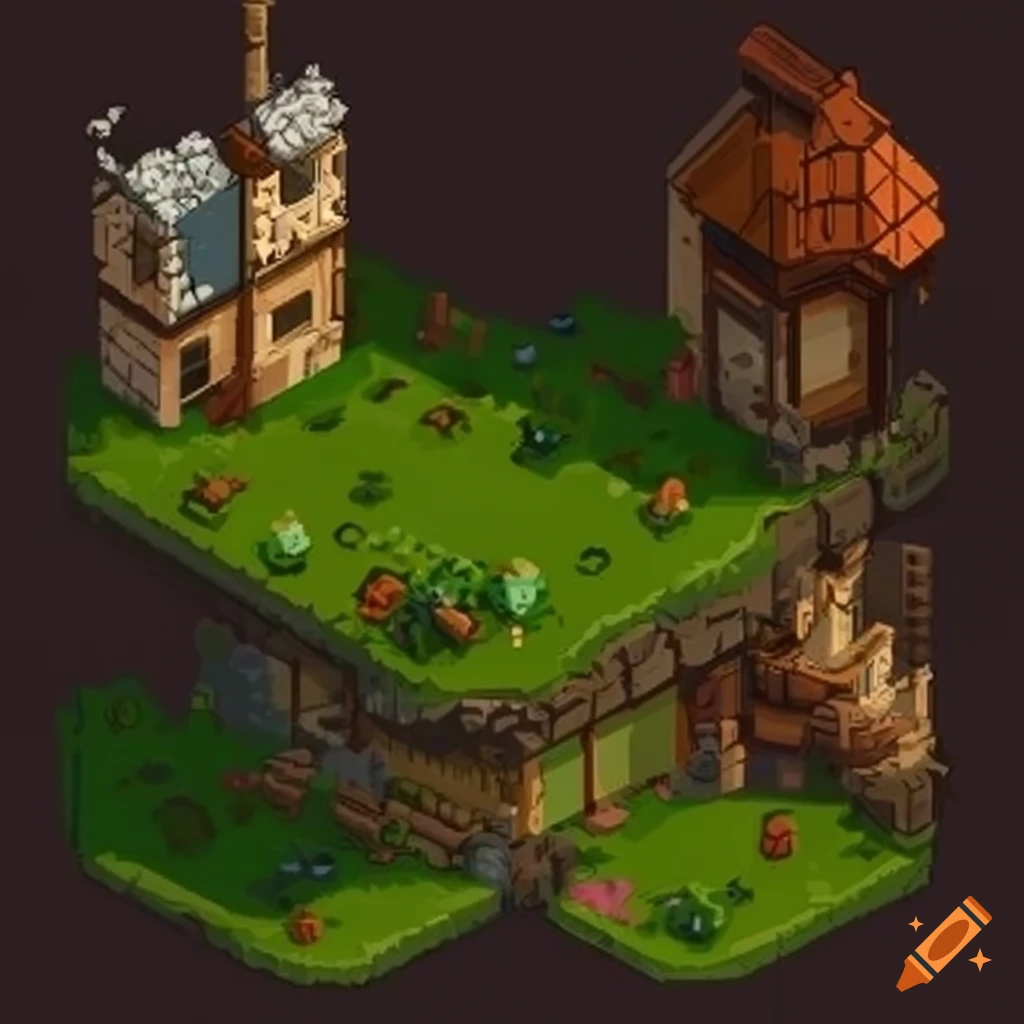 Pixel art tileset for an isometric game on Craiyon