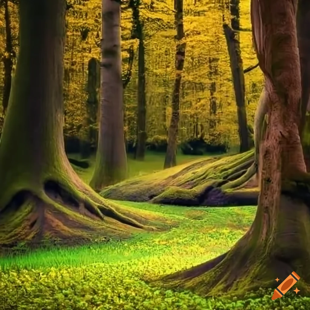 Enchanted earth mound in a golden spring forest on Craiyon