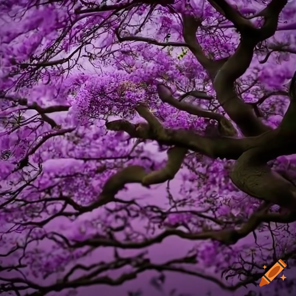 Asian tree with purple flowers on Craiyon
