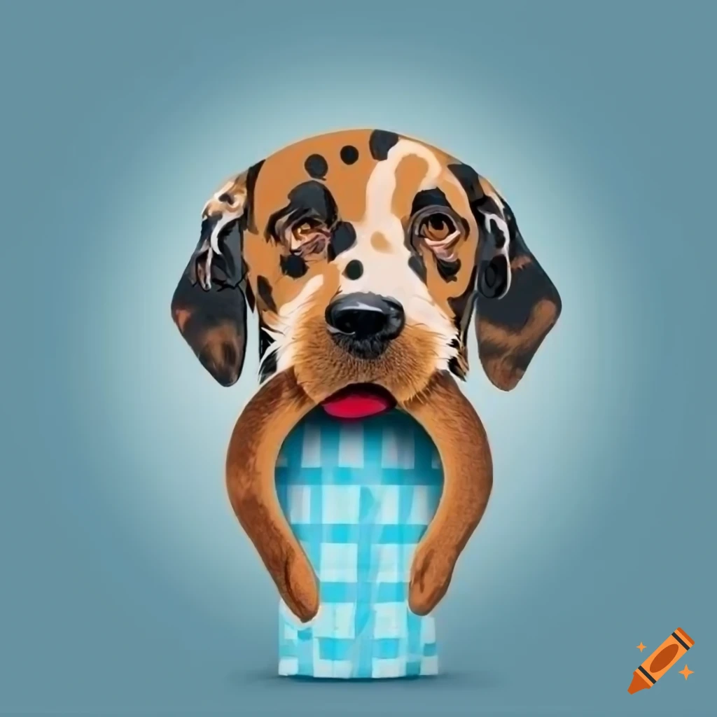 Logo of a spotted dog with a blue plaid collar on Craiyon