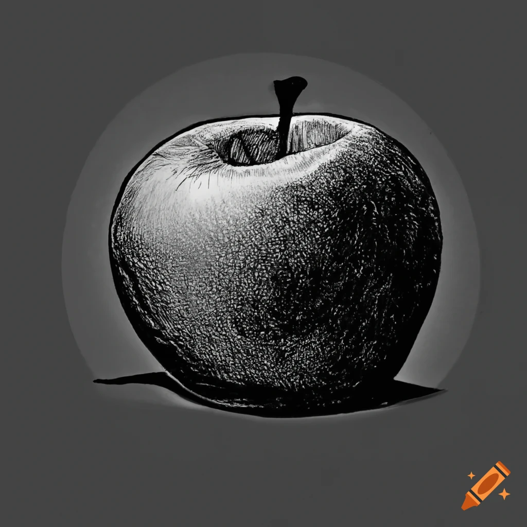 Apples in shadow in black and white ink forming borders on Craiyon