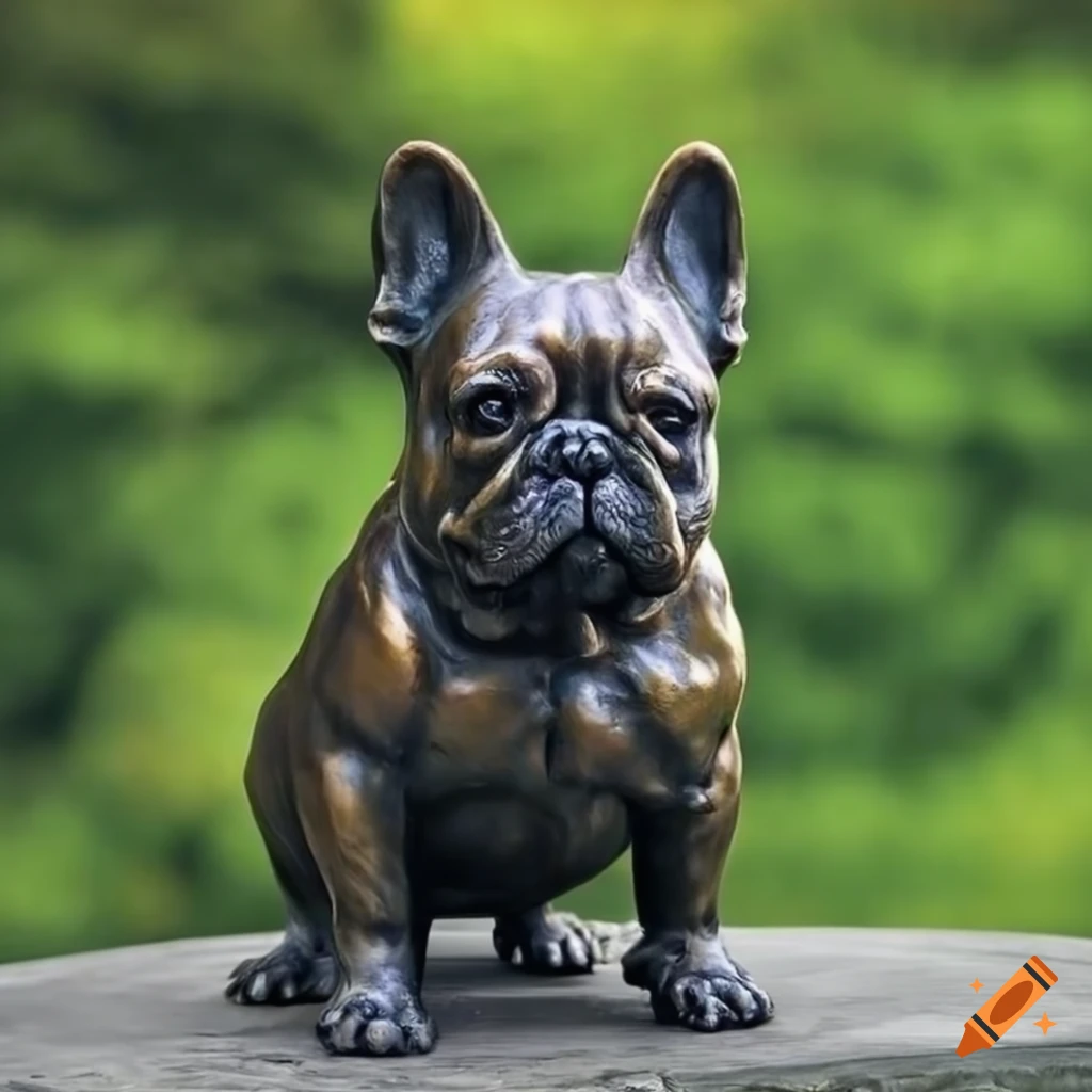 Realistic french bulldog bronze statue in a park on Craiyon