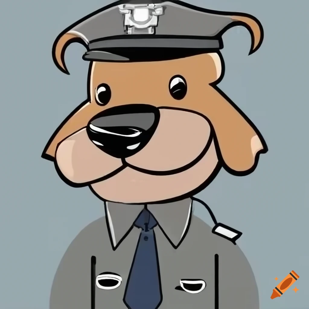 Smiling cartoon dog policeman on Craiyon