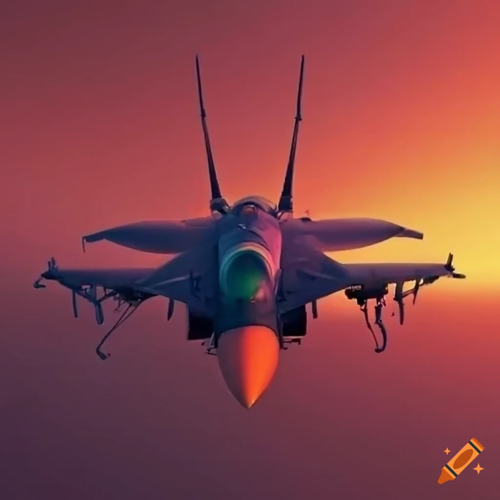 F16 fighter jet soaring through the sunset sky on Craiyon