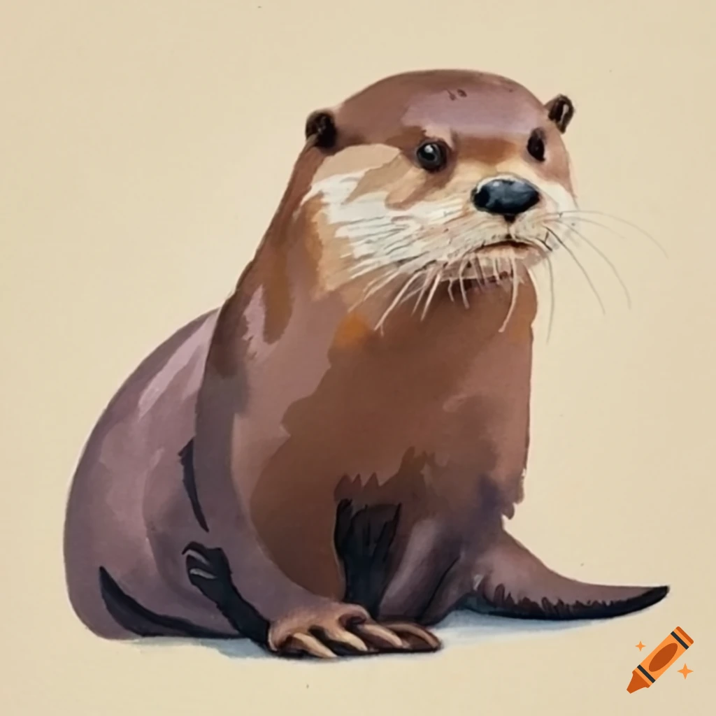 Otter in watercolor painting on Craiyon