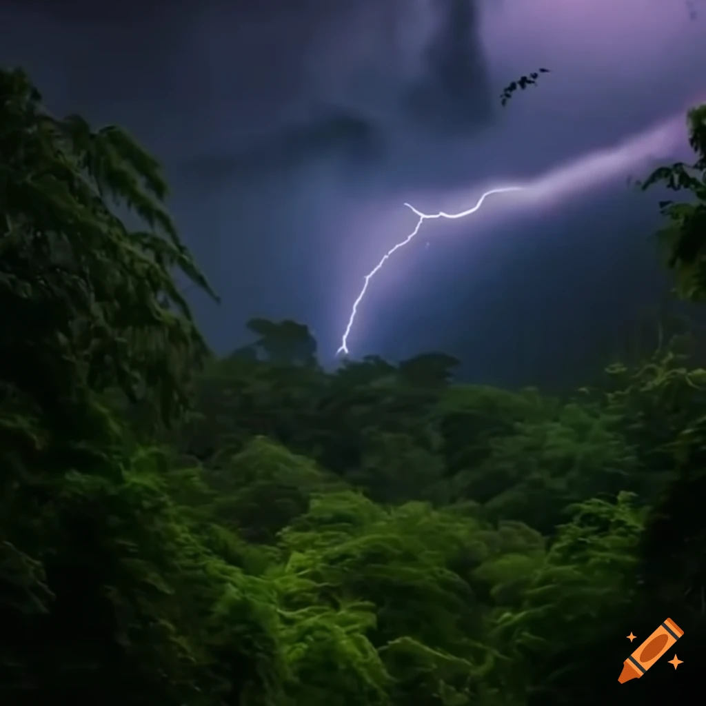 Lightning storm in a dense jungle on Craiyon