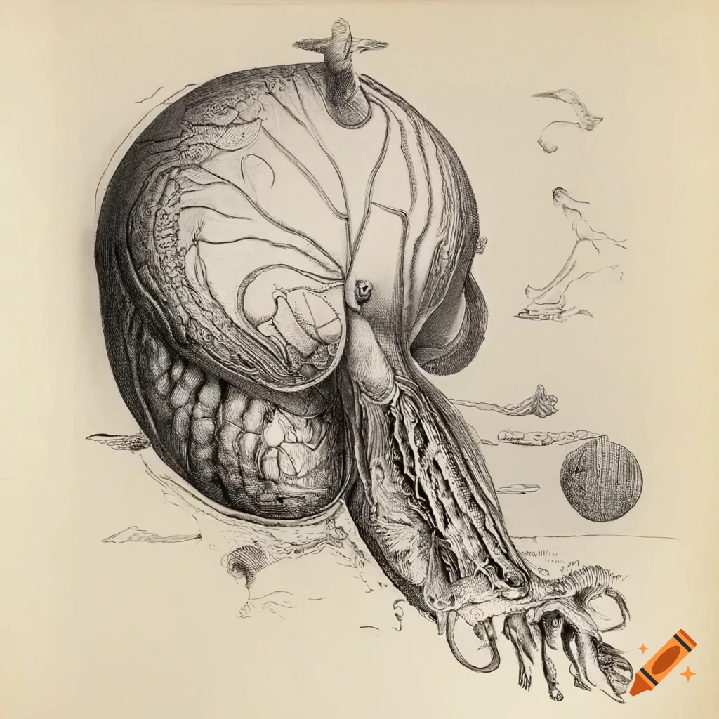 Surreal ink and pencil anatomical drawing of cephalopods on Craiyon