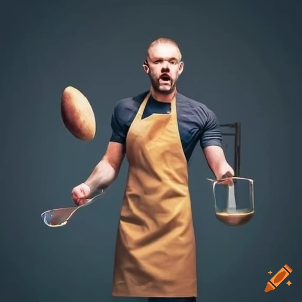 Australian footballer in chef apron preparing a gourmet meal on Craiyon