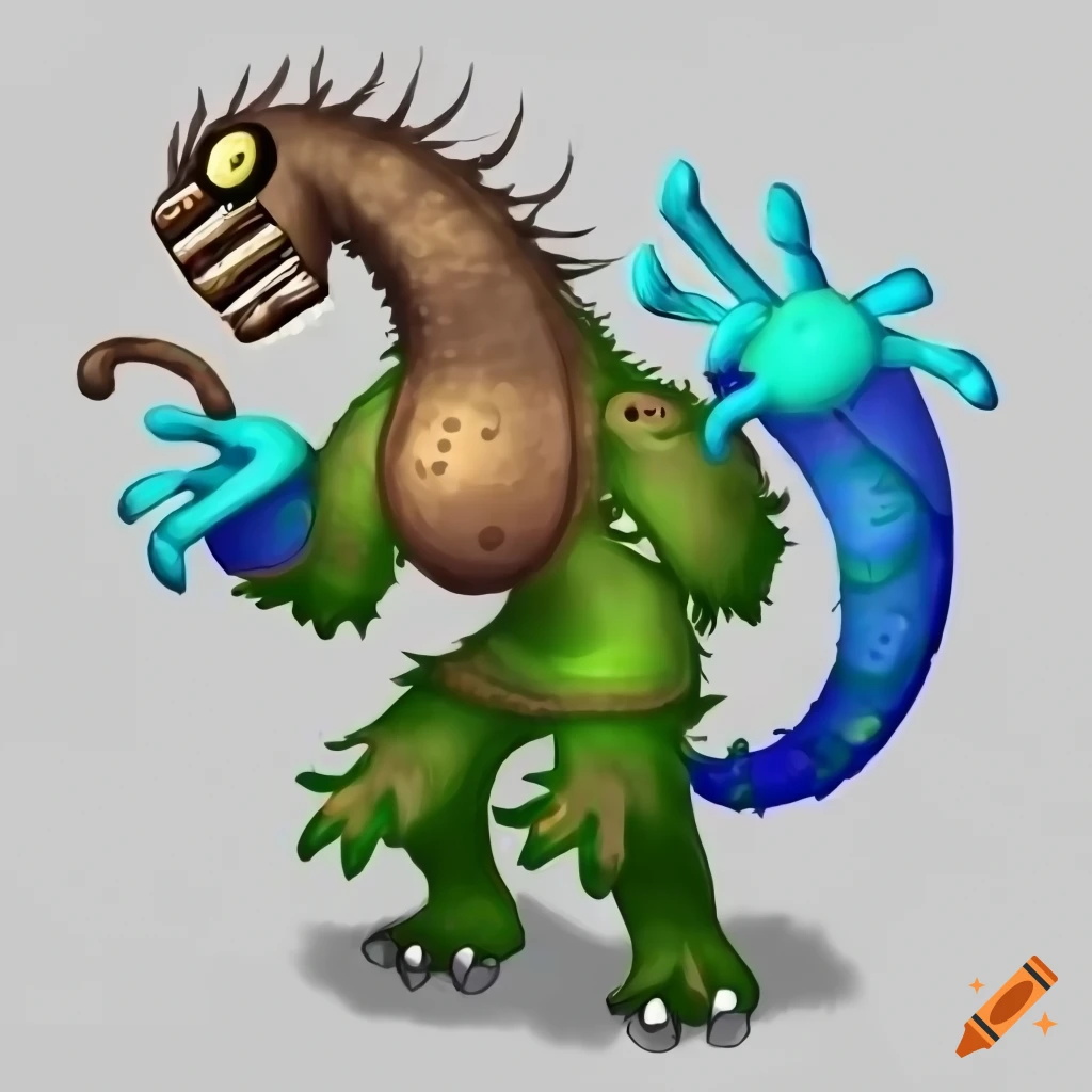 Monster playing a monster-themed string instrument in 'My Singing Monsters' art style on Craiyon